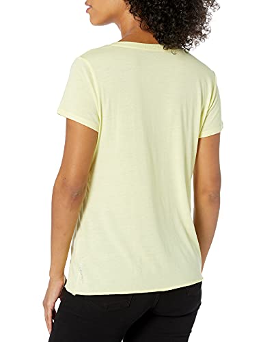 Calvin Klein Women's Front Side Ruched Short Sleeve Tee, Lemon Chrome, X-Large