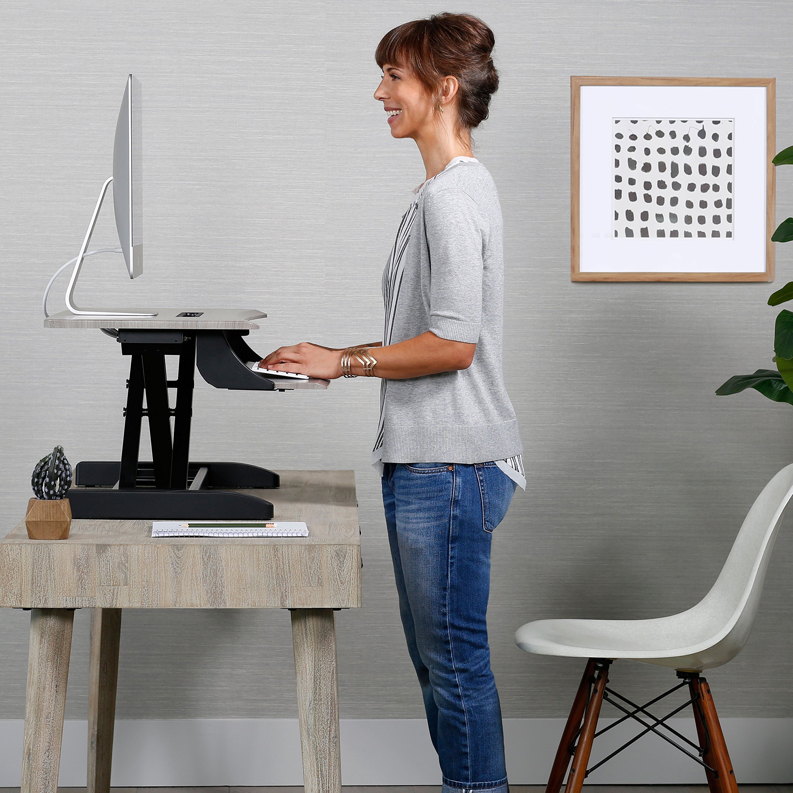 Ergotron – WorkFit-Z Mini Small Standing Desk Converter, Laptop Sit Stand Desk Riser for Tabletops and Home Office – 31 Inch Width, Grey Woodgrain
