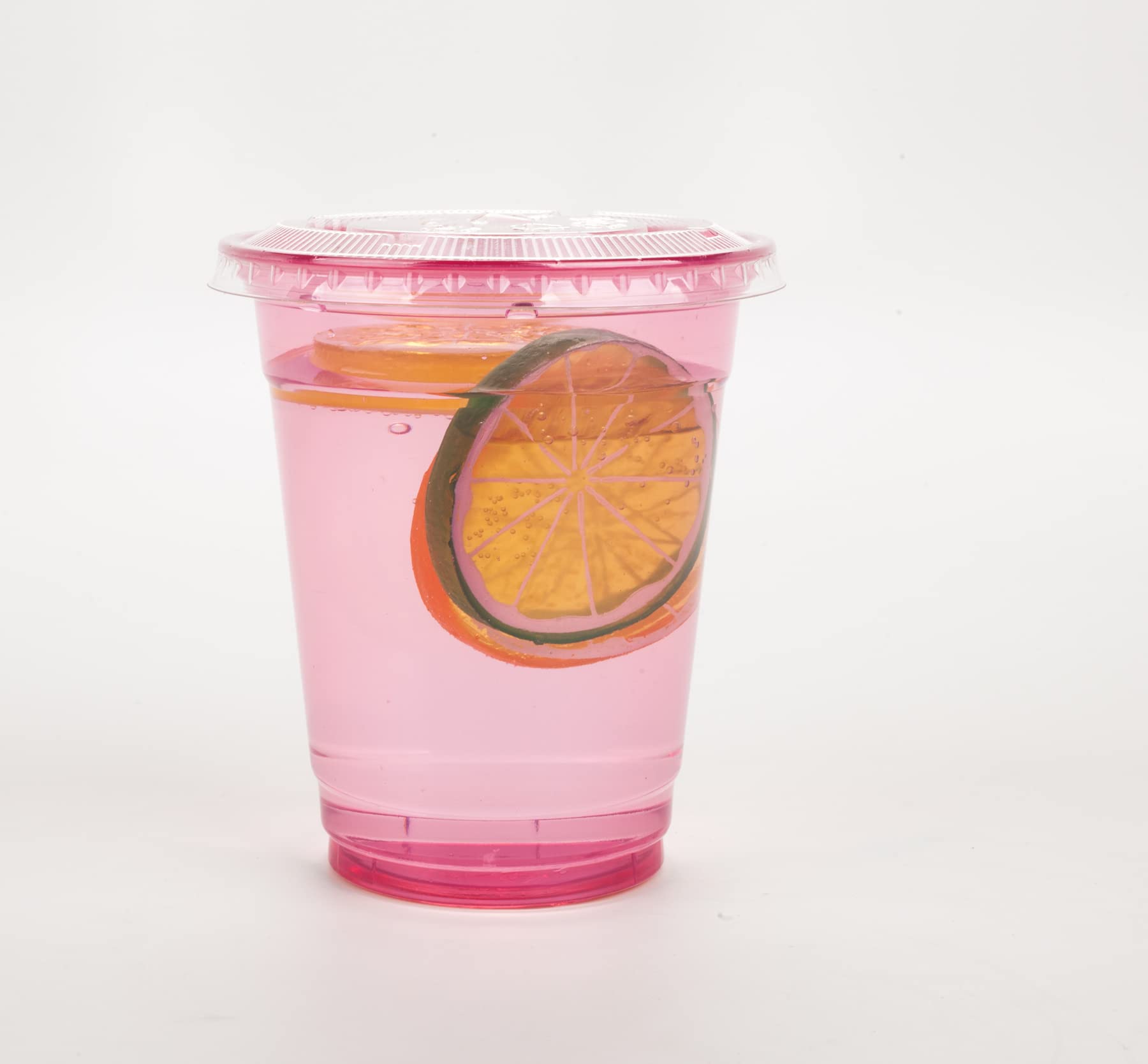Golden Apple, 12oz 50sets Pink Red Plastic cups with Clear Flat lids X hole (50cups+50lids) BPA Free