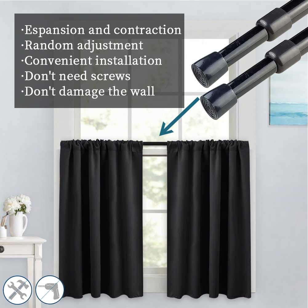 2pcs Spring Tension Curtain Rod,28-43 Inches Adjustable Expandable Pressure Black Curtain Tension Rods For Kitchen, Bathroom, Window,Home