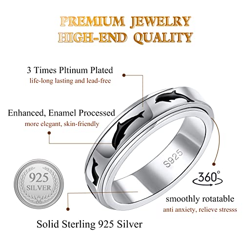 LEXLUNE Animal Ring Dolphin Fidget Ring Spinner Ring for Anxiety Women Men Daughter Real S925 Sterling Silver Band Ring