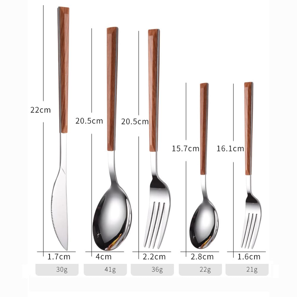 15-Pieces Silverware Set Wooden Handle Flatware Cutlery Set for 3 Forks And Spoons Utensil Sets Forks Silverware Home Essentials for New Home Ergonomic Durable Mirror Polished