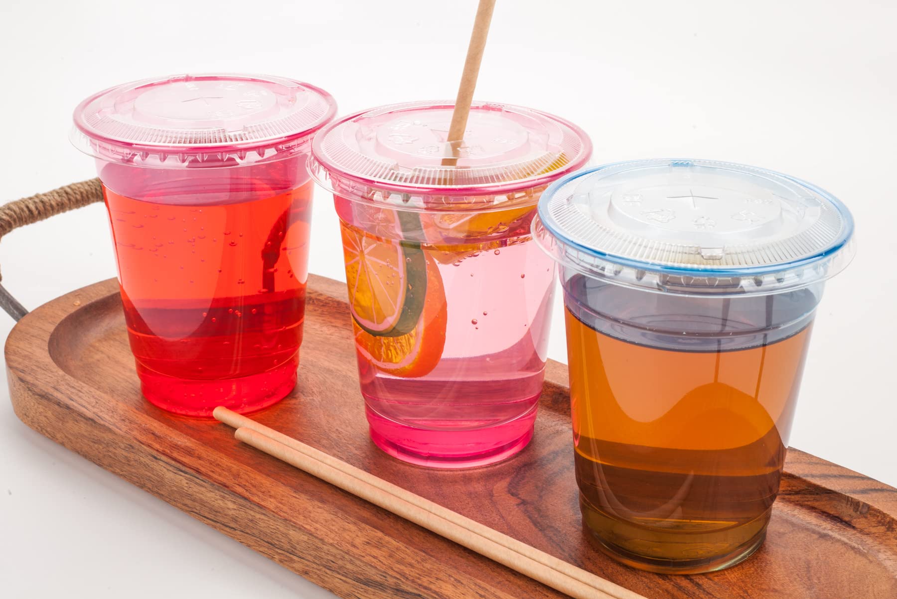 Golden Apple, 12oz 50sets Pink Red Plastic cups with Clear Flat lids X hole (50cups+50lids) BPA Free
