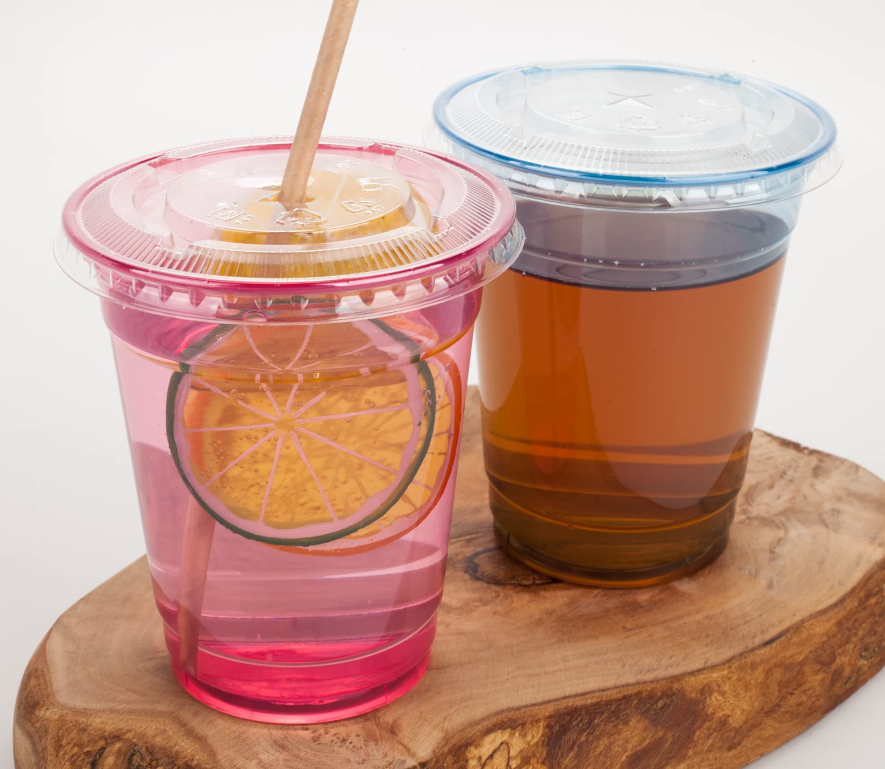 Golden Apple, 12oz 50sets Pink Red Plastic cups with Clear Flat lids X hole (50cups+50lids) BPA Free