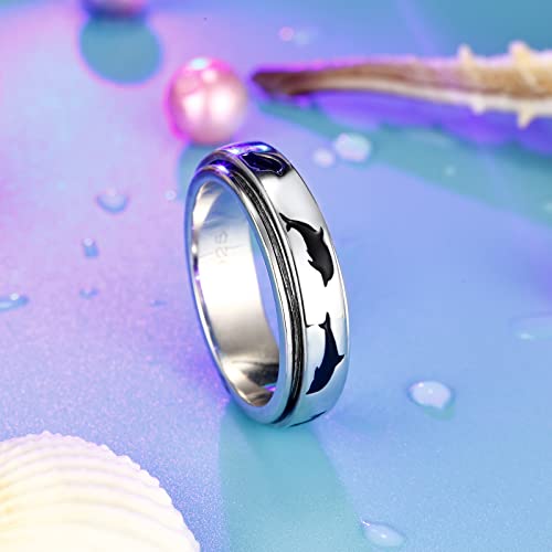 LEXLUNE Animal Ring Dolphin Fidget Ring Spinner Ring for Anxiety Women Men Daughter Real S925 Sterling Silver Band Ring