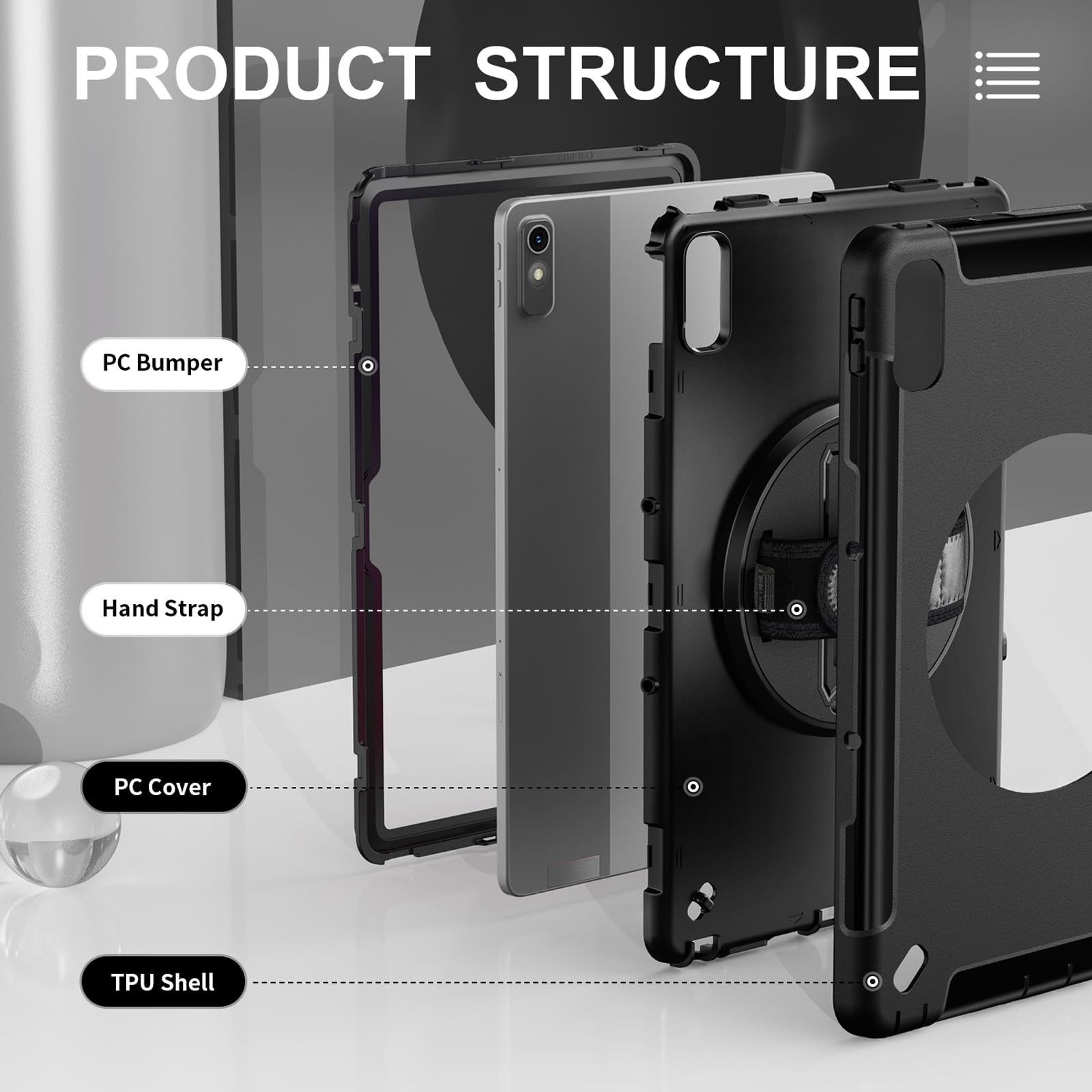 Junfire Protective Case for Lenovo Tab P11 2nd Gen 2023, Shockproof Rugged Cover Lenovo Tab P11 Gen2 11.5 Inch TB350FU/TB350XU with Kickstand/Hand Strap/Shoulder Strap-Black