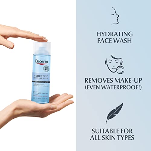 Eucerin Hydrating 3-in-1 Micellar Water, Formulated with Hyaluronic Acid, 6.8 Fl Oz Bottle