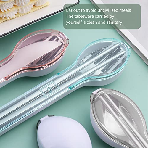 1 Set Cutlery Set Smooth Surface -deform Stainless Steel Portable Fork Spoon Chopsticks with Spoon-shaped Case for Students