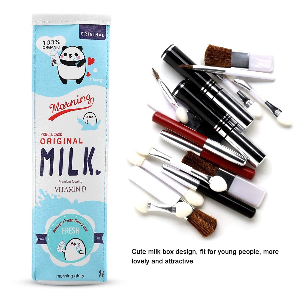 Mumusuki Pencil Bag, 3Colors Cartoon Milk Stationery Bag Waterproof PU Large Capacity Pencil Case Storage Bag(blue)