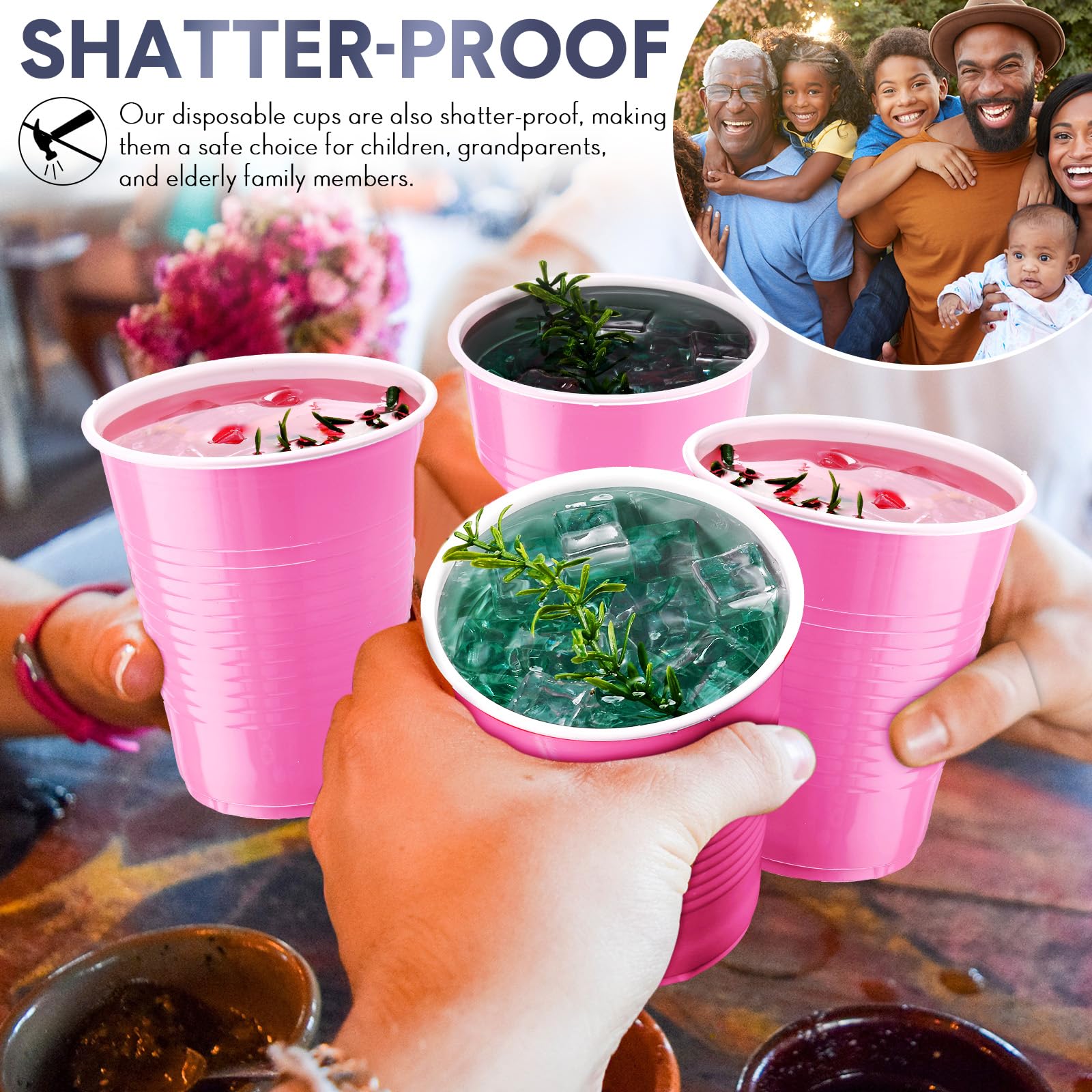 200 Pcs Pink Plastic Cup Bulk 18 oz Disposable Tumblers Large Party Cups Hard Plastic Wine Cups Fancy Beverage Drinking Cups Soda Cup Cocktail Glasses for Wedding Halloween Birthday Christmas Party