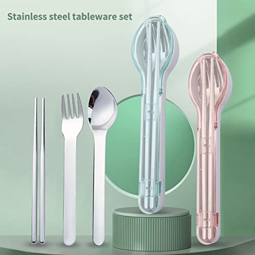 1 Set Cutlery Set Smooth Surface -deform Stainless Steel Portable Fork Spoon Chopsticks with Spoon-shaped Case for Students