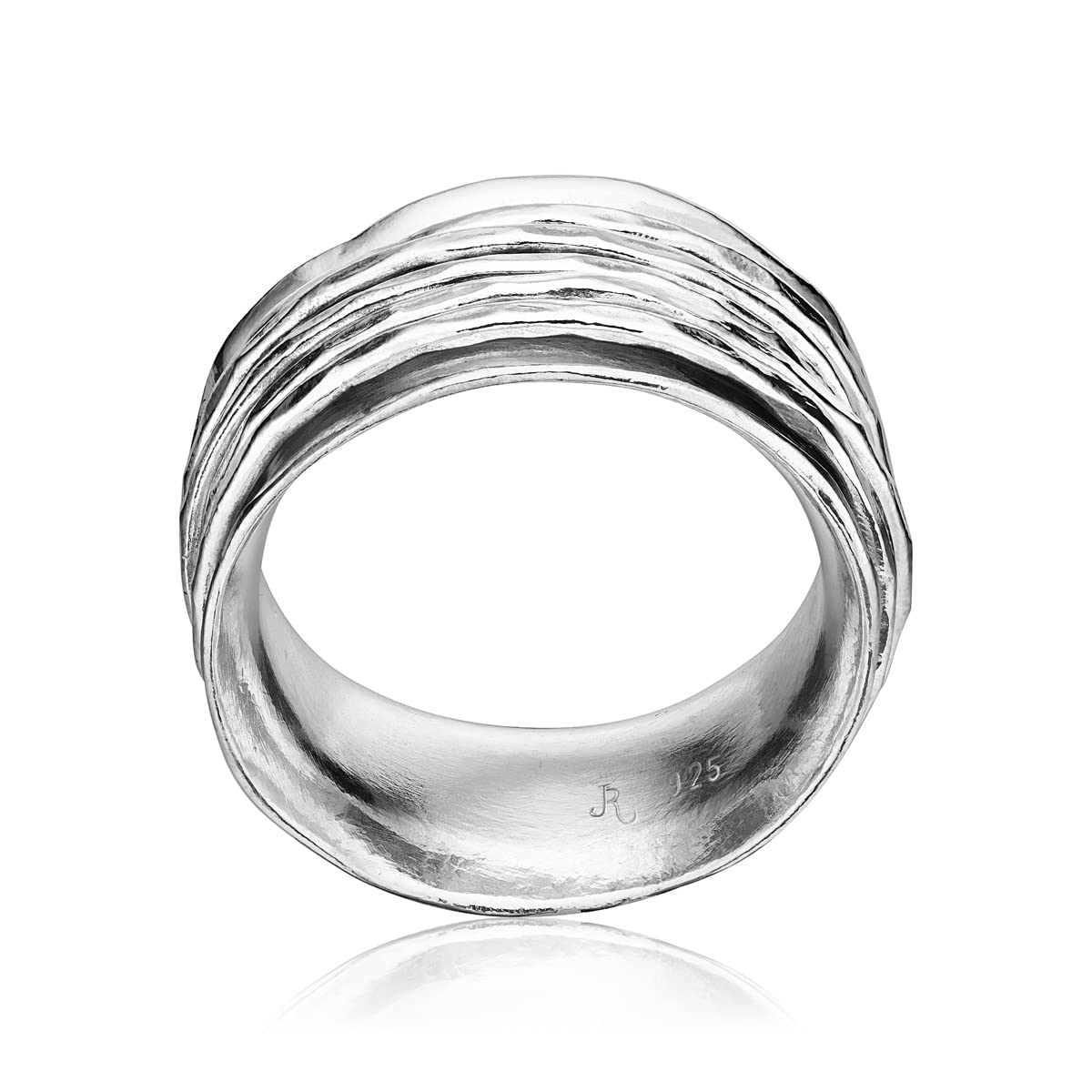 925 Sterling Silver Rotating Spinner Band Ring Wrapped With 5 Hammerd Spinner Rings, Stylish, Hypoallergenic, Nickel & Lead-free, Artisan Handcrafted Designer Collection, Made in Israel