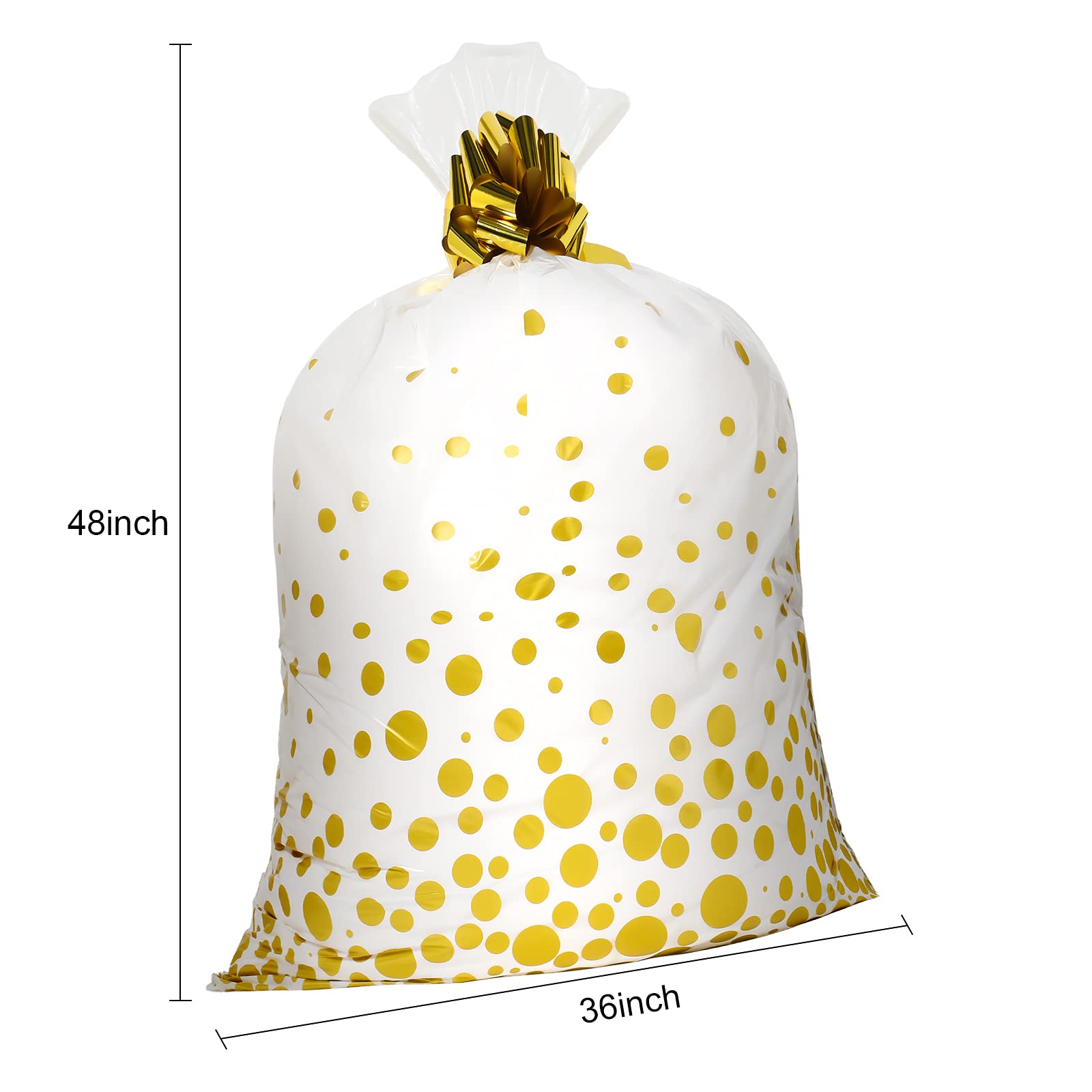 4 Pieces Plastic Multi-Color Dot Bags (36 x 48 Inch) with 4 Pieces Pull Flowers Large Packaging Wrapping Present Bags for New Parents Baby Shower Birthday Wedding Christmas Engagement Party (Golden)