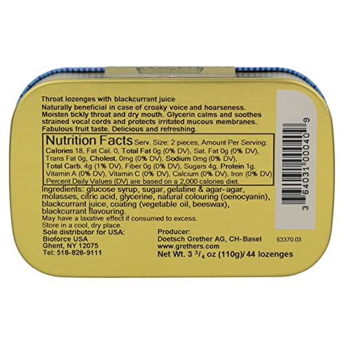 GRETHER'S Pastilles Original Blackcurrant Natural Remedy Dry Mouth Relief - Soothing Throat & Healthy Voice - Long-Lasting Flavor, Breath Refresh with Benefit - 1-Pack - 3.75 oz.