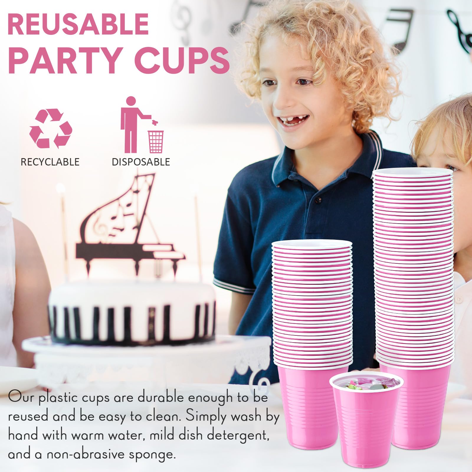 200 Pcs Pink Plastic Cup Bulk 18 oz Disposable Tumblers Large Party Cups Hard Plastic Wine Cups Fancy Beverage Drinking Cups Soda Cup Cocktail Glasses for Wedding Halloween Birthday Christmas Party