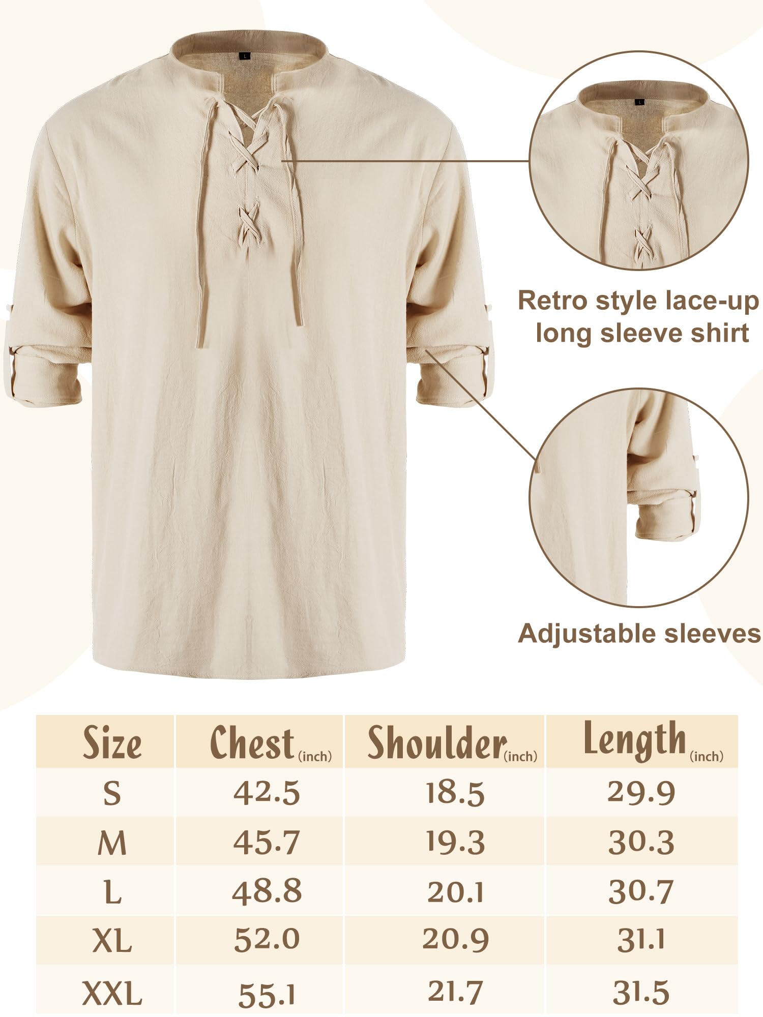 Jiuguva 4 Pcs Halloween Men's Renaissance Costume Set Medieval Pirate Shirt Ankle Banded Pants Viking Belt Accessories (Stylish Color,Small)