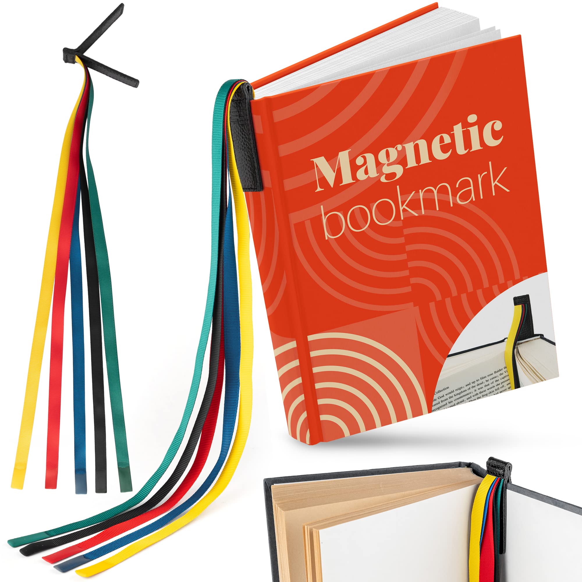 Superior Essentials Genuine Leather Multi Page Magnetic Attachable Bookmark with 5 Multi-Colored Bookmarks-Great for Bibles-Magnetic Hold Makes This The only Bookmark That Will Never Fall Out