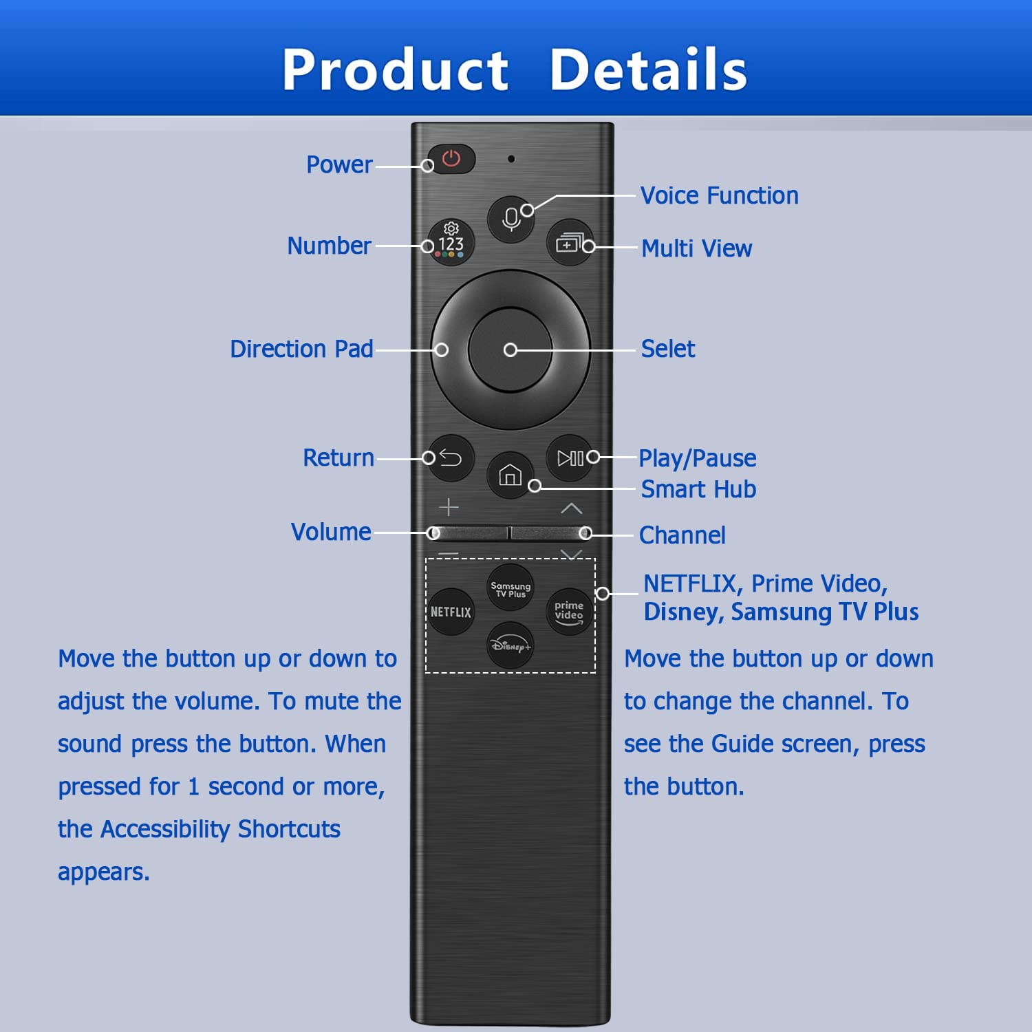 Voice Remote Control Replacement for Samsung Smart TV Remote Controller with Voice Function, Replacement for Samsung Crystal UHD QLED 4K 8K Smart TVs(2020/2021/ 2022) (BN59-01385A)