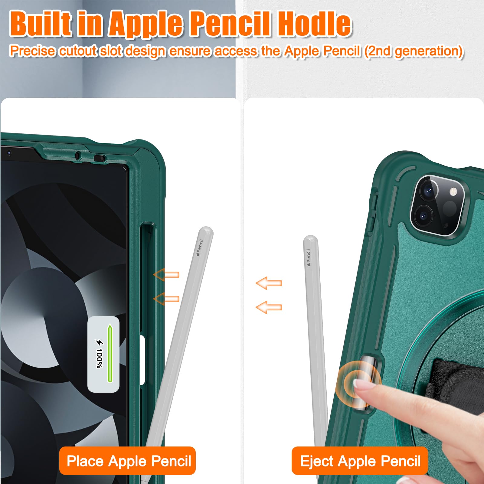 Batianda Case for iPad Pro 12.9-inch 2022 6th M2 /2021 (5rd Generation) / iPad Pro 12.9" 4th/3rd Gen Heavy Duty Rugged Shockproof Tablet Cover with 360° Rotating Hand Strap & Shoulder Strap, Teal