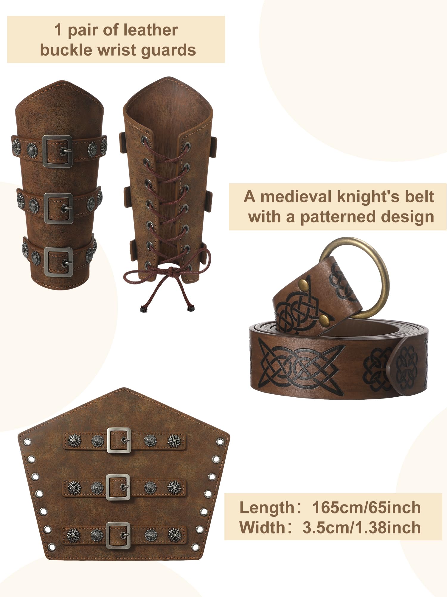 Jiuguva 4 Pcs Halloween Men's Renaissance Costume Set Medieval Pirate Shirt Ankle Banded Pants Viking Belt Accessories (Stylish Color,Small)