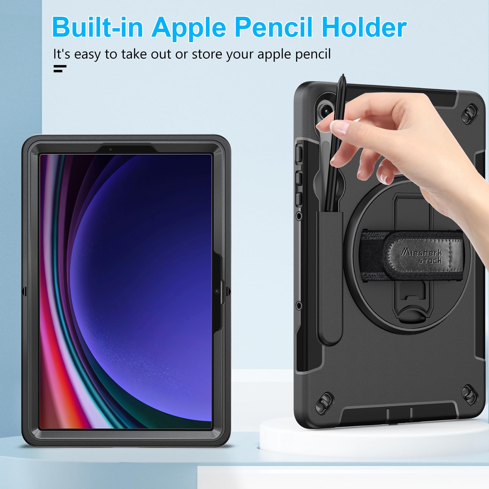 Case for Galaxy Tab S9/S9 FE 5G 2023: TPU Cover for Samstng Tablet S9 11" /S9 FE 10.9" with Screen Protector- Stand- Handle-Shoulder Strap-S-Pen Holder- Black