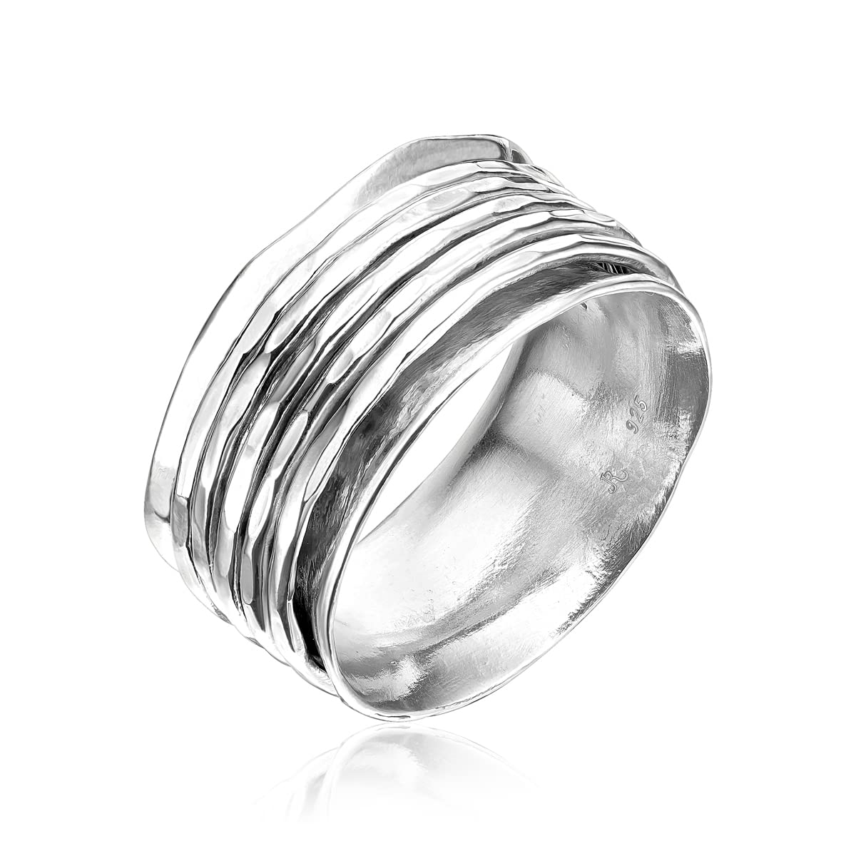 925 Sterling Silver Rotating Spinner Band Ring Wrapped With 5 Hammerd Spinner Rings, Stylish, Hypoallergenic, Nickel & Lead-free, Artisan Handcrafted Designer Collection, Made in Israel
