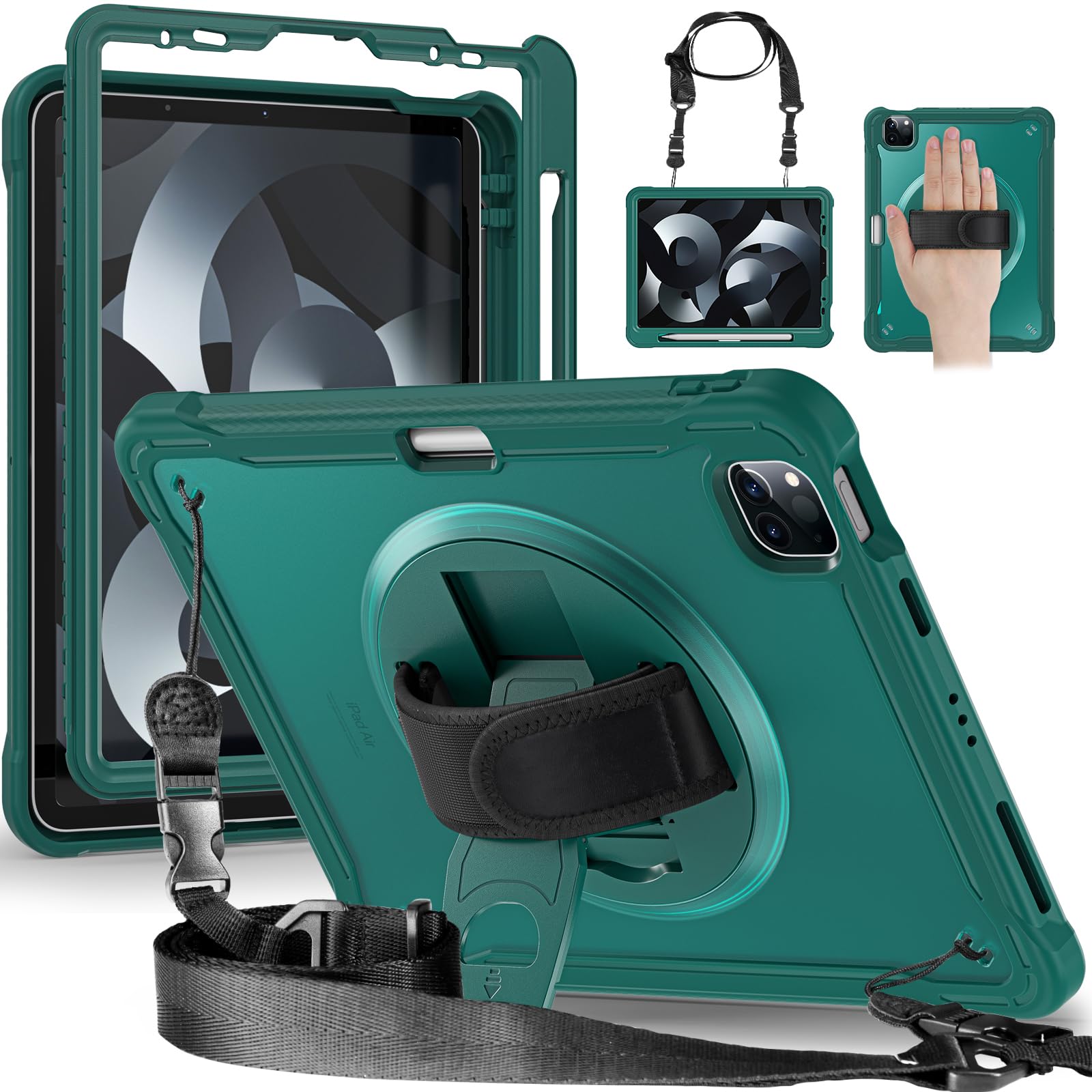 Batianda Case for iPad Pro 12.9-inch 2022 6th M2 /2021 (5rd Generation) / iPad Pro 12.9" 4th/3rd Gen Heavy Duty Rugged Shockproof Tablet Cover with 360° Rotating Hand Strap & Shoulder Strap, Teal