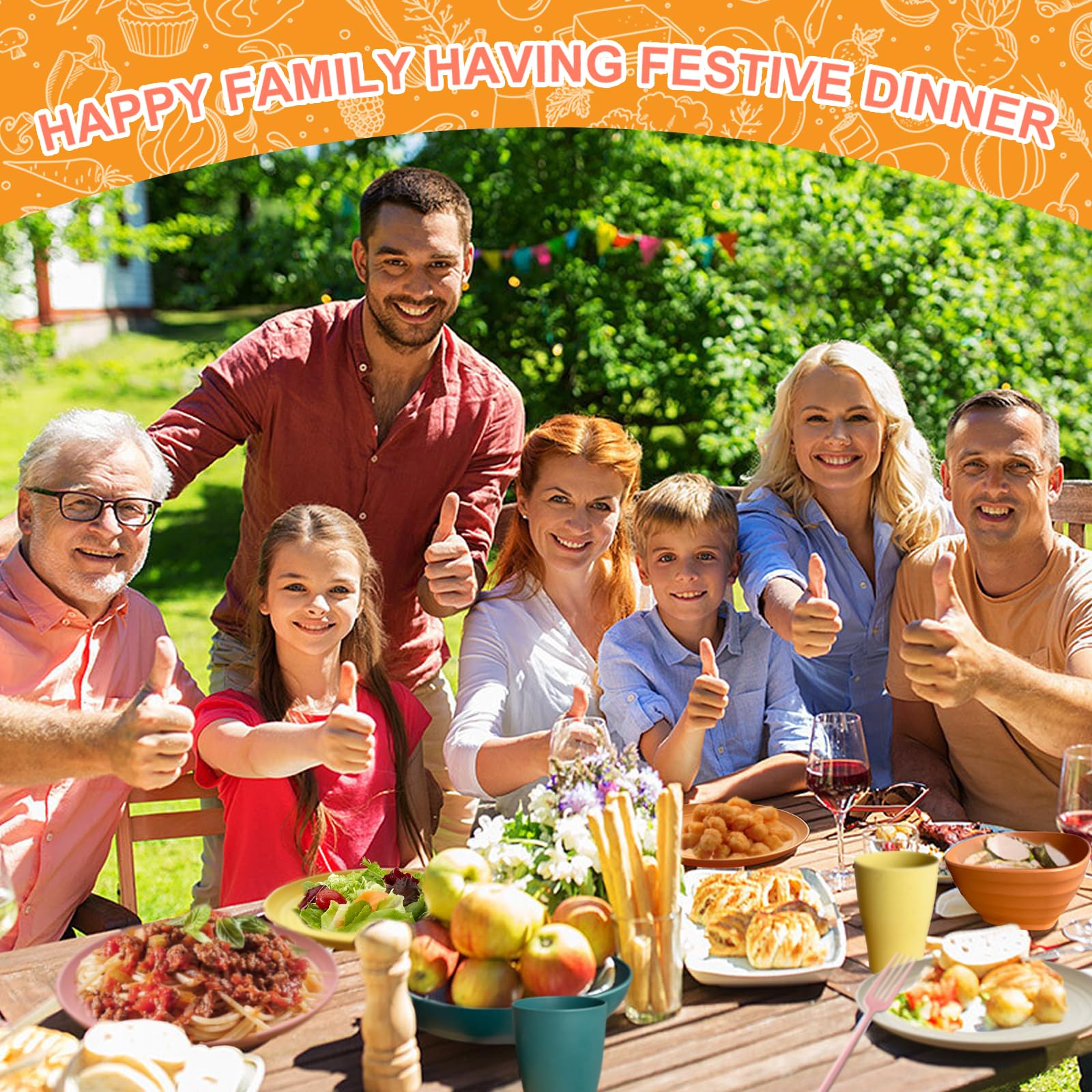 Wheat Straw Dinnerware Sets Service for 4 with Plastic Red & White Checkered Tablecloths, 28PCS Unbreakable Plastic Dinnerware Sets, Kids Plates and Bowls Sets, Lightweight Camping Cutlery Set