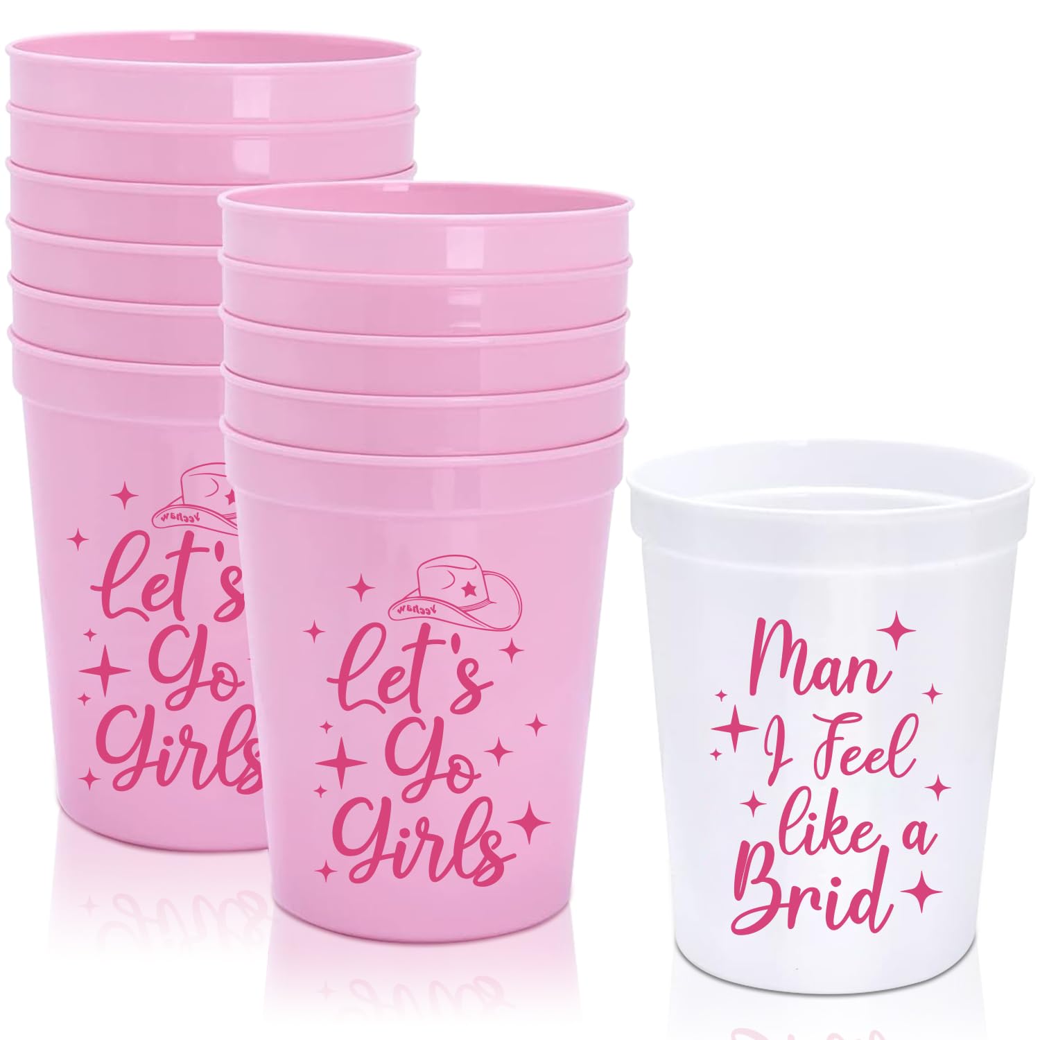 Lasimfa12 Pack Let's Go Girls Reusable Bachelorette Party Plastic Cups, Bridal Shower Party Supplies Wedding Engagement Party Supplies Favors Decorations (White and Pink, 16 oz)