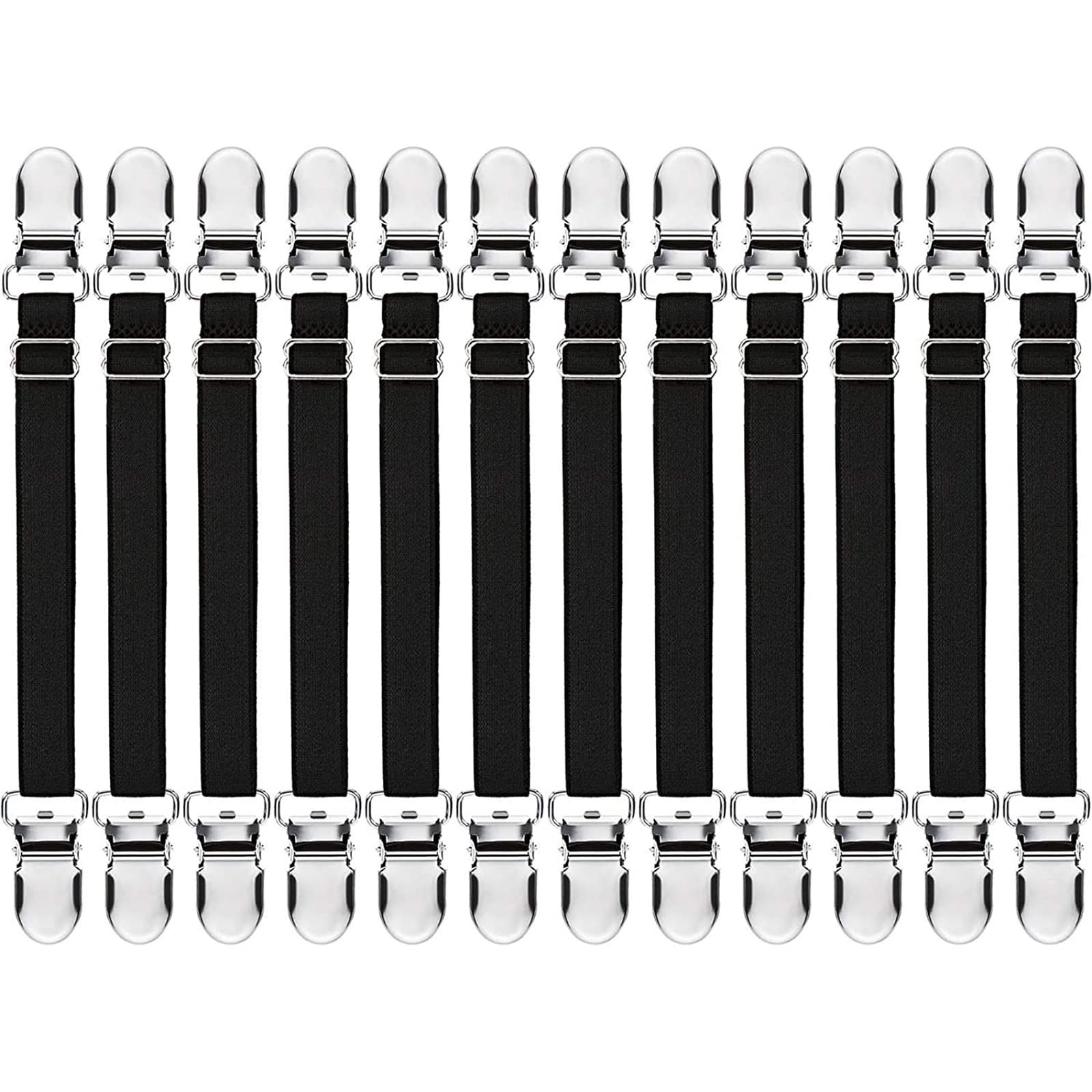 Boao 12 Pcs Bed Sheet Clips Straps Sheet Corner Straps Holder Adjustable Mattress Clips, Elastic Bed Grippers Suspender Fasteners Holder for Home(Black,4-8 Inch Length)