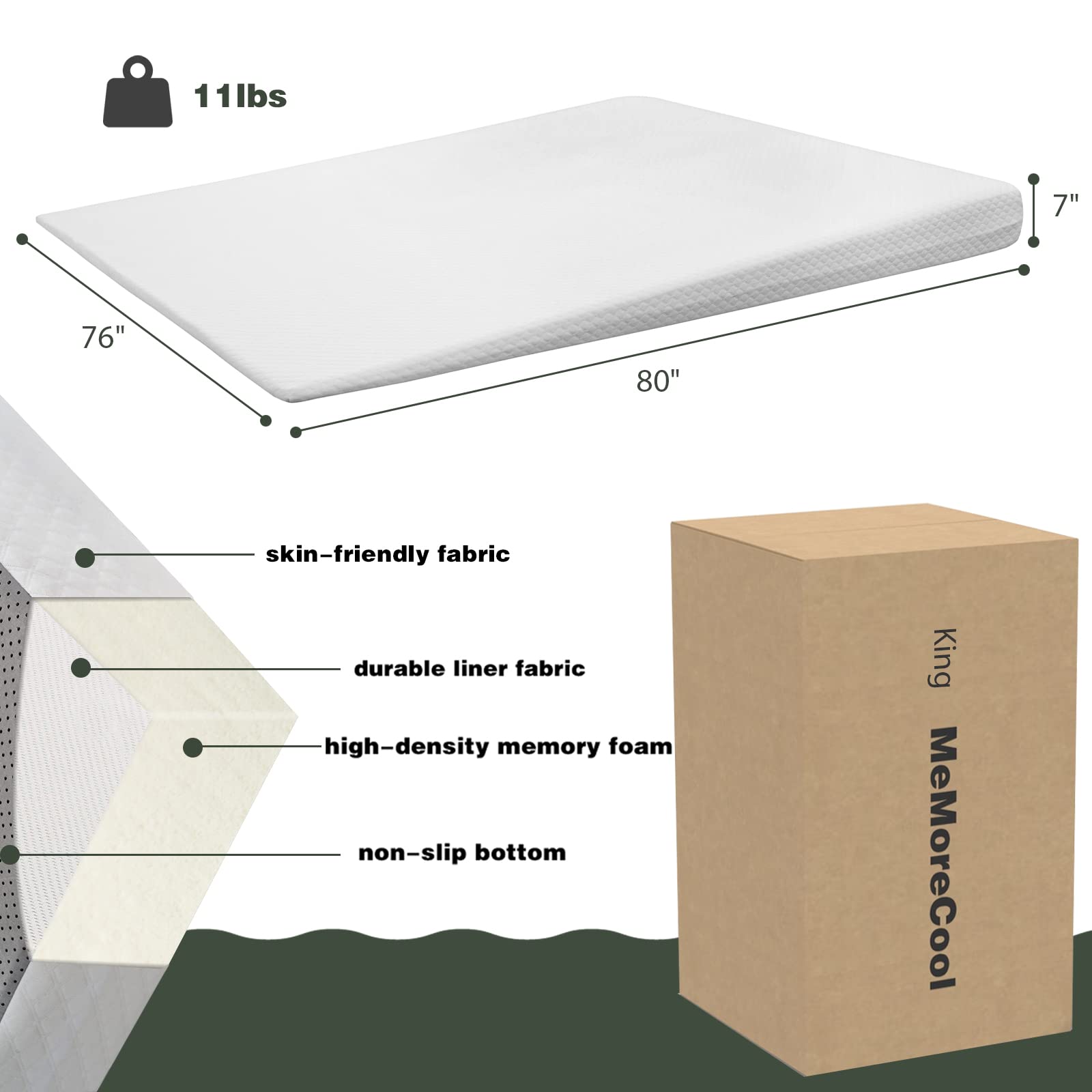 3 in 1 Wedge Bed Mattress Elevator, Topper or Under Bed Leg Elevation 7-Inch Incline Foam Support, Ideal Wedge Mattress for Acid Reflux, Neck & Back Pain, Heartburn, Germs, Snoring, King