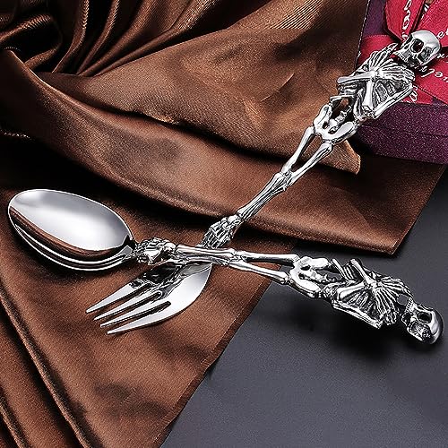 Silverware Set Handmade Skull Skeleton Cutlery Set Premium Stainless Steel Utensils,Including Knife/Fork/Spoon,Cutlery Badass For Halloween Home Kitchen Gift For Gothic Lover