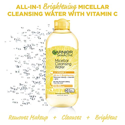 Garnier SkinActive Micellar Water with Vitamin C, Facial Cleanser & Makeup Remover, 13.5 fl. oz, 2 count (Packaging May Vary)