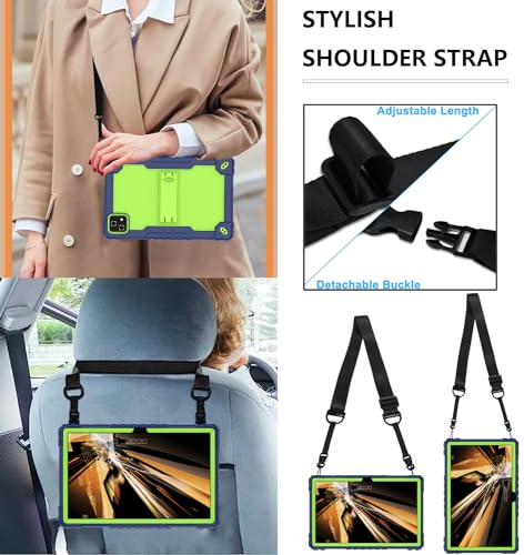 SOATUTO for T-Mobile Revvl Tab 5G Come with Tempered Glass Screen Protector Film Tablet Case with Kickstand/Shoulder Strap Kids Friendly Shell Fit for T-Mobile Revvl 10.36 inch (Navy+Green/2 Pcs)
