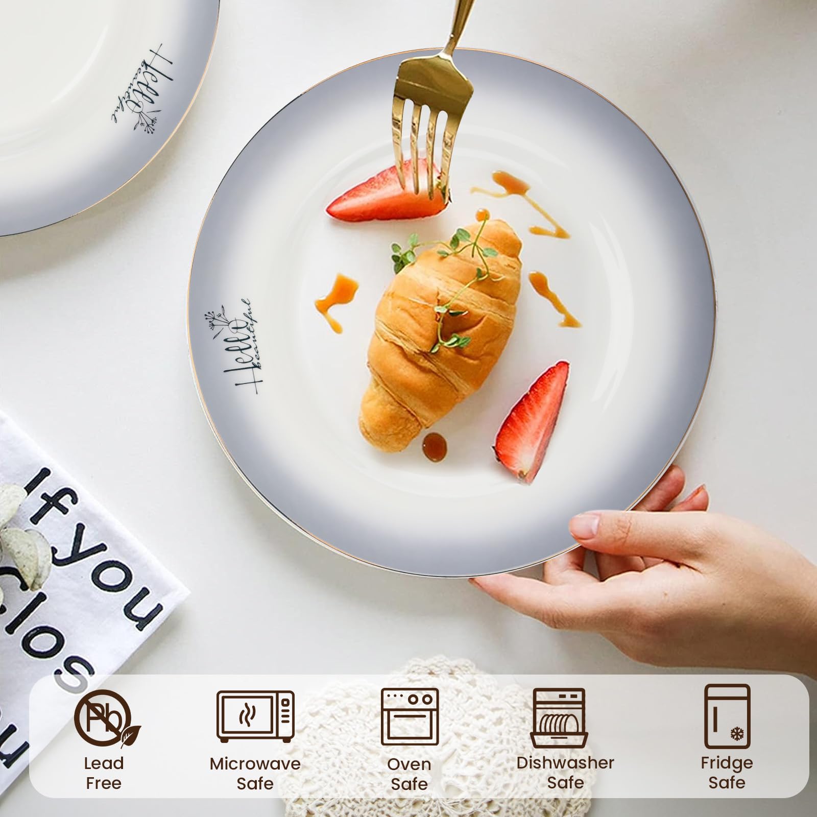 Wpslnwo Fine Bone China Dinner Plates,10.5-inch Smoky Gray Sradient Rendering Plates 24k Gold-plated Dinnerware Sets,Elegant Artworks,Suitable for Families with Taste,with Gift Box Packaging
