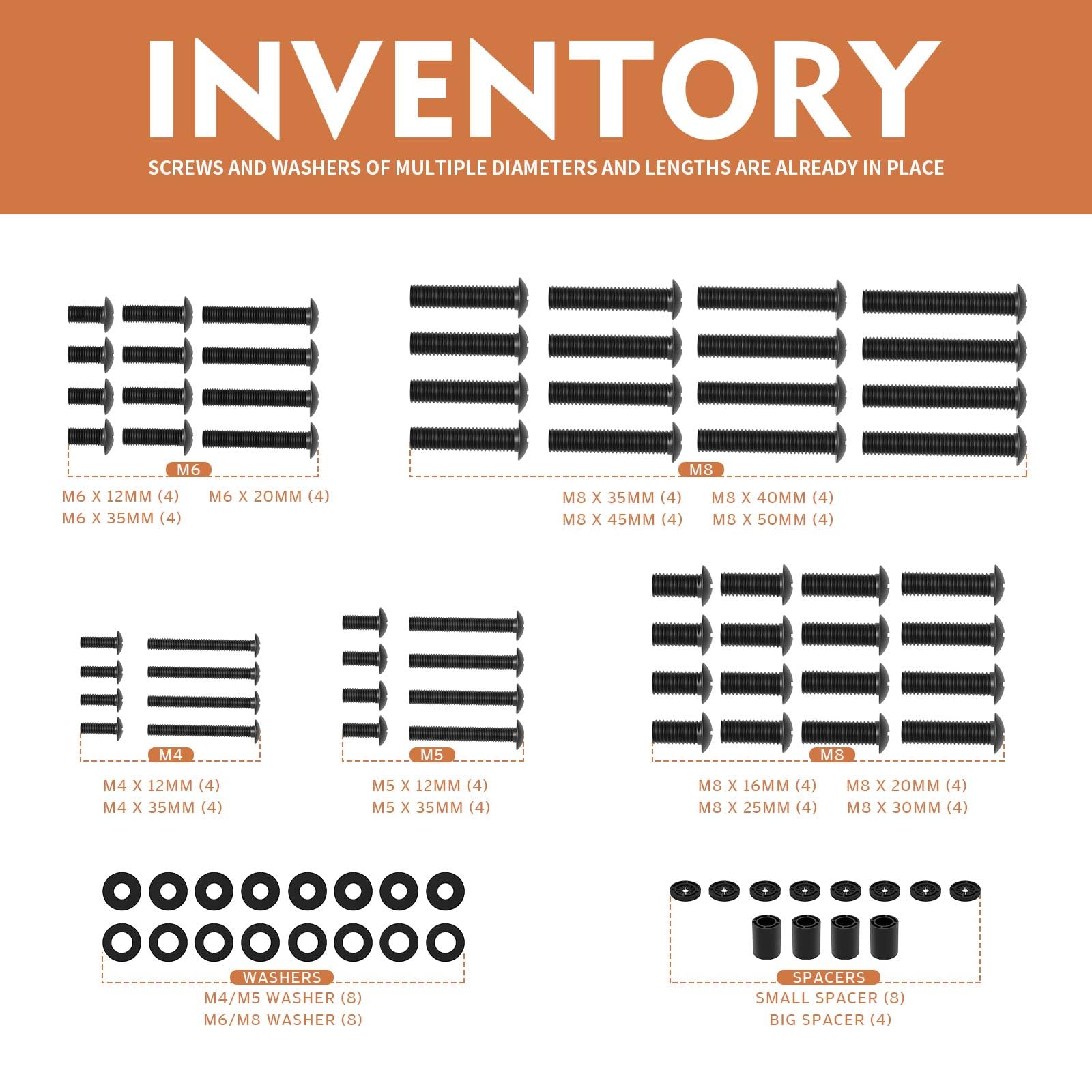 TV Mount Screws Universal TV Installation Hardware Kit Includes M4 M5 M6 M8 TV Sets Screws and Spacers for Samsung, Vizio, LG, TCL, Sony, Sharp, Philips, Panasonic & More Up to 100" HTA001