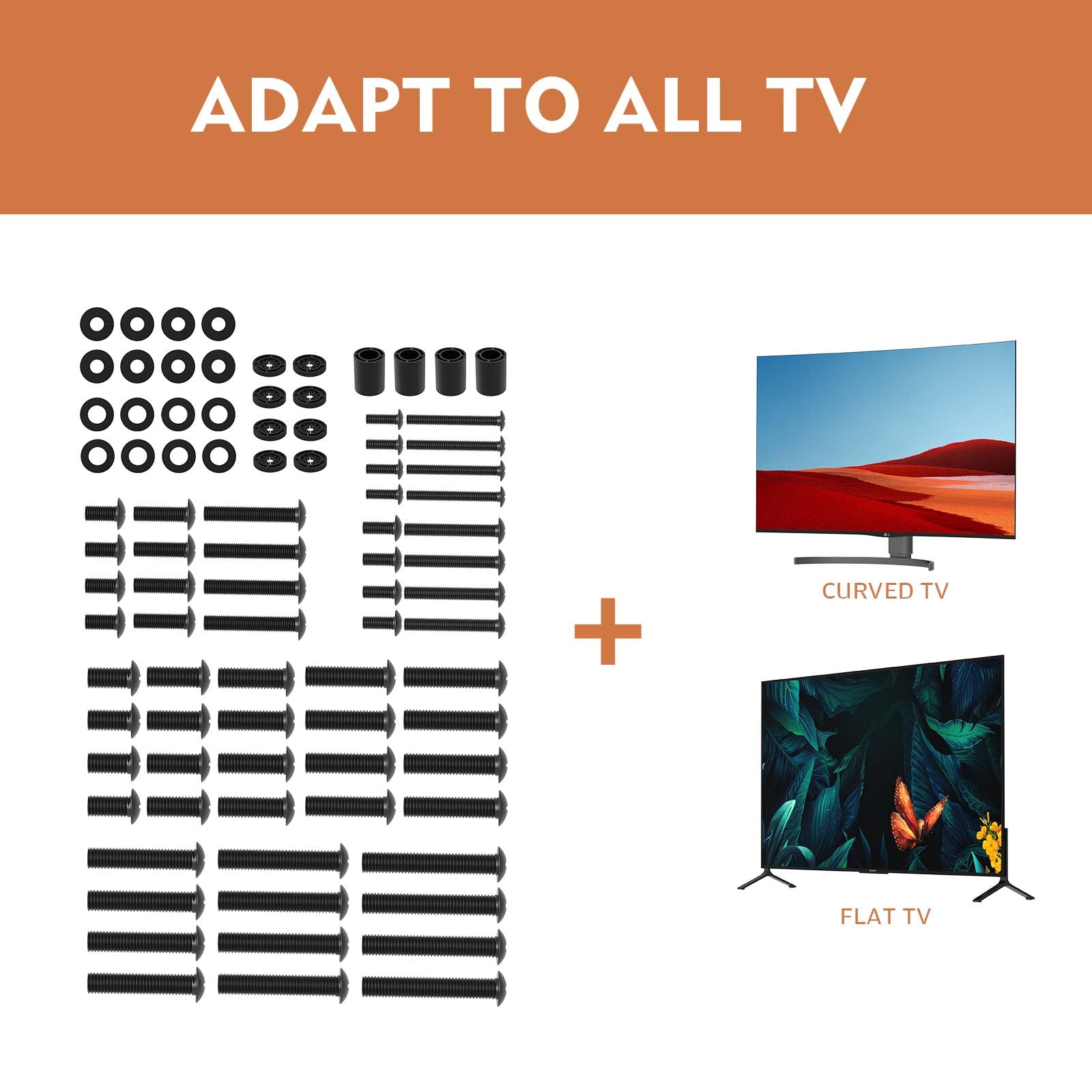 TV Mount Screws Universal TV Installation Hardware Kit Includes M4 M5 M6 M8 TV Sets Screws and Spacers for Samsung, Vizio, LG, TCL, Sony, Sharp, Philips, Panasonic & More Up to 100" HTA001