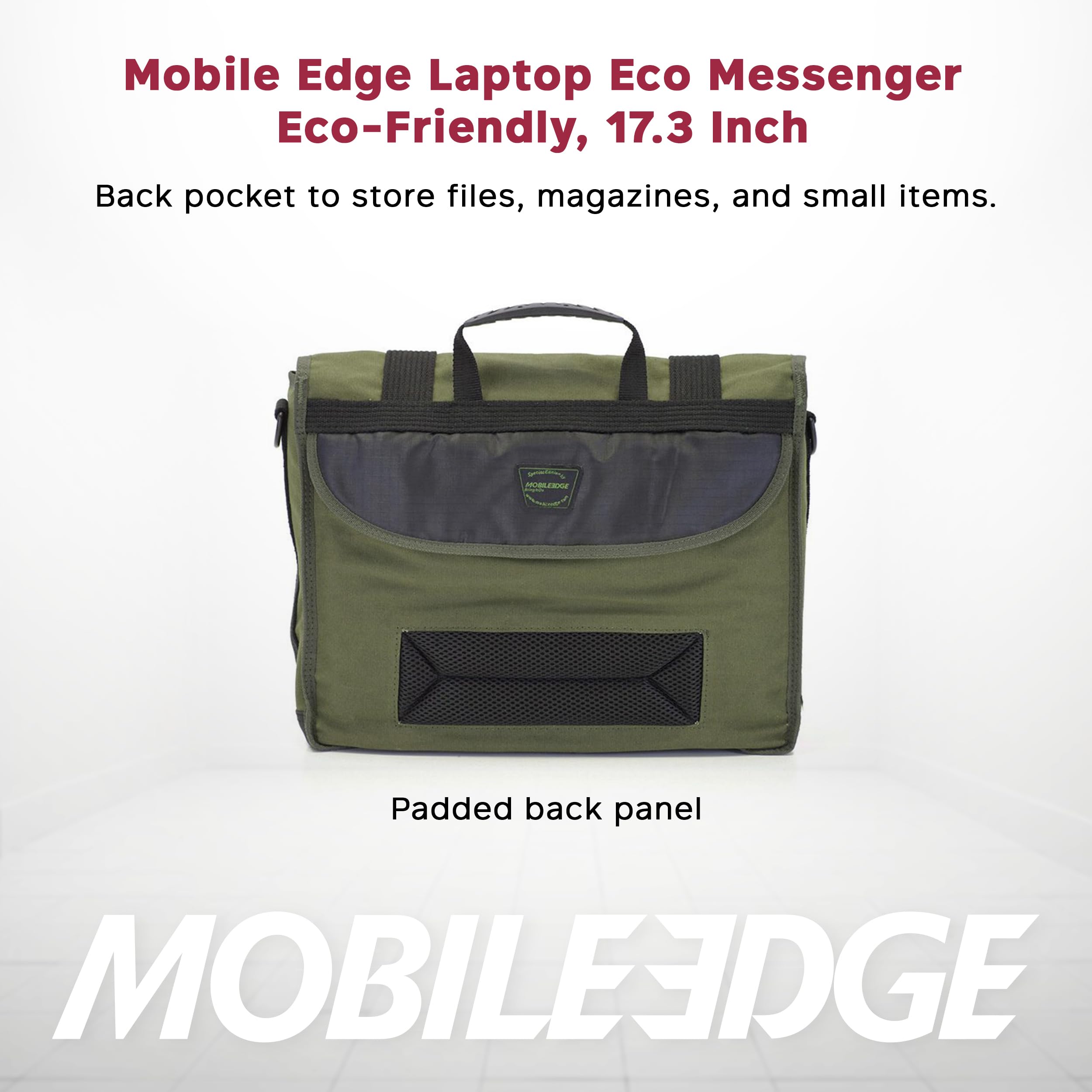 Mobile Edge ECO Laptop Messenger Bag for Men and Women, Fits Up To 17.3 Inch Laptops, Cotton Canvas, Olive Green, MECME9