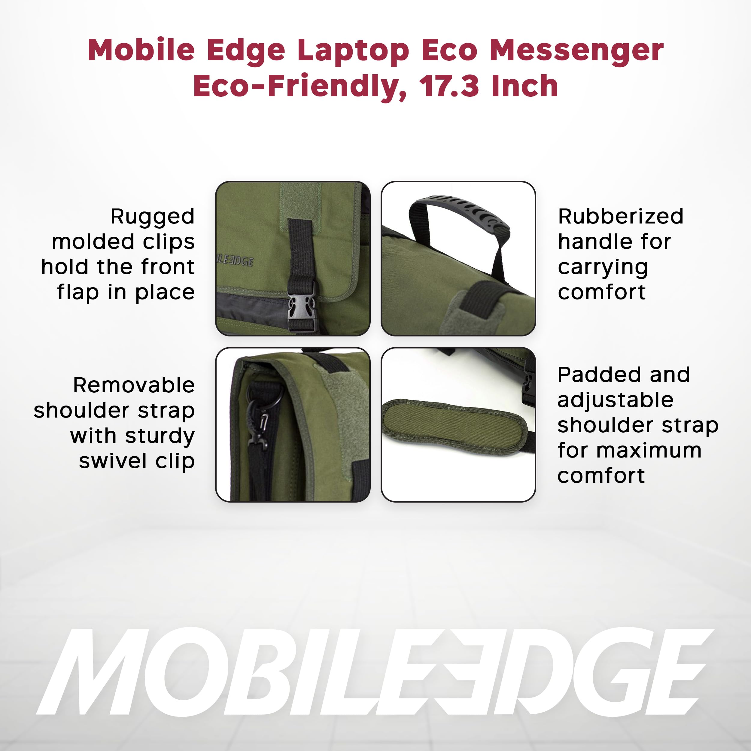 Mobile Edge ECO Laptop Messenger Bag for Men and Women, Fits Up To 17.3 Inch Laptops, Cotton Canvas, Olive Green, MECME9