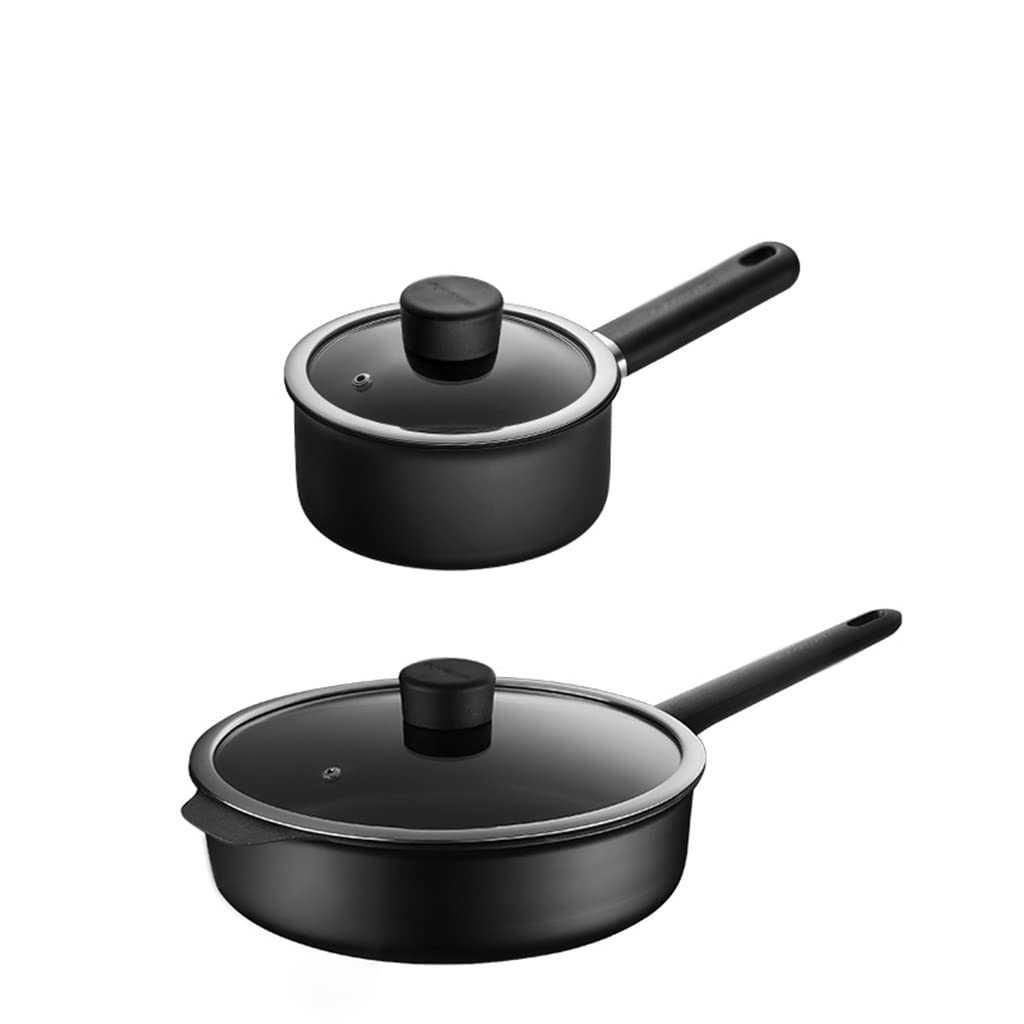 AsiLoP Cookware Set Black Pan with Lid Cutlery Collection Cookware Cutlery Cookware Nonstick Kitchen Supplies (Svart