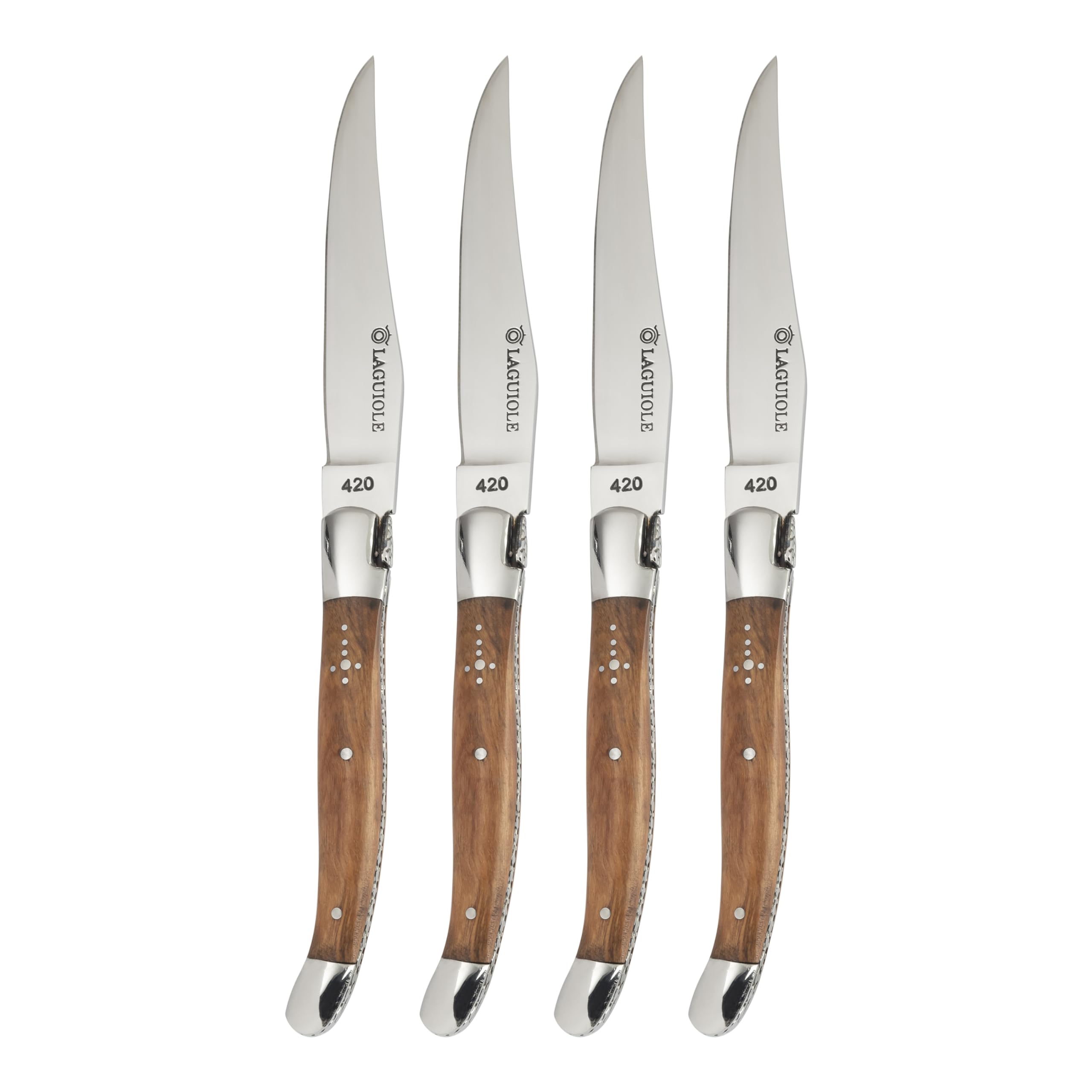 AU NAIN Laguiole Set of 4 Solid Stainless Steel Steak Knives (Olive Wood Handles) – Silverware Set – Laguiole Knives – Steak Knives – 4 Steak Knife Set – Cutlery Set For 4 - Dinner Knives