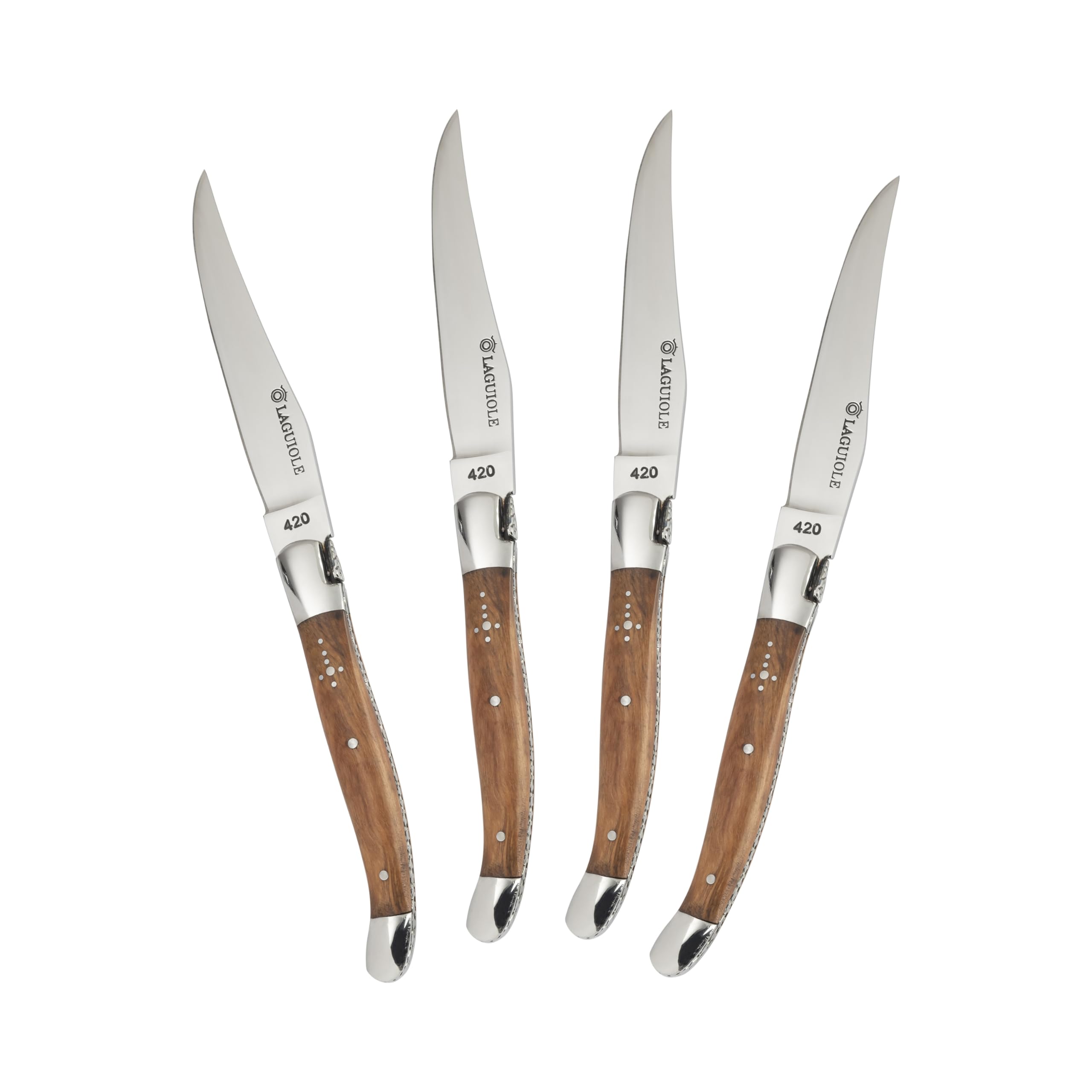 AU NAIN Laguiole Set of 4 Solid Stainless Steel Steak Knives (Olive Wood Handles) – Silverware Set – Laguiole Knives – Steak Knives – 4 Steak Knife Set – Cutlery Set For 4 - Dinner Knives