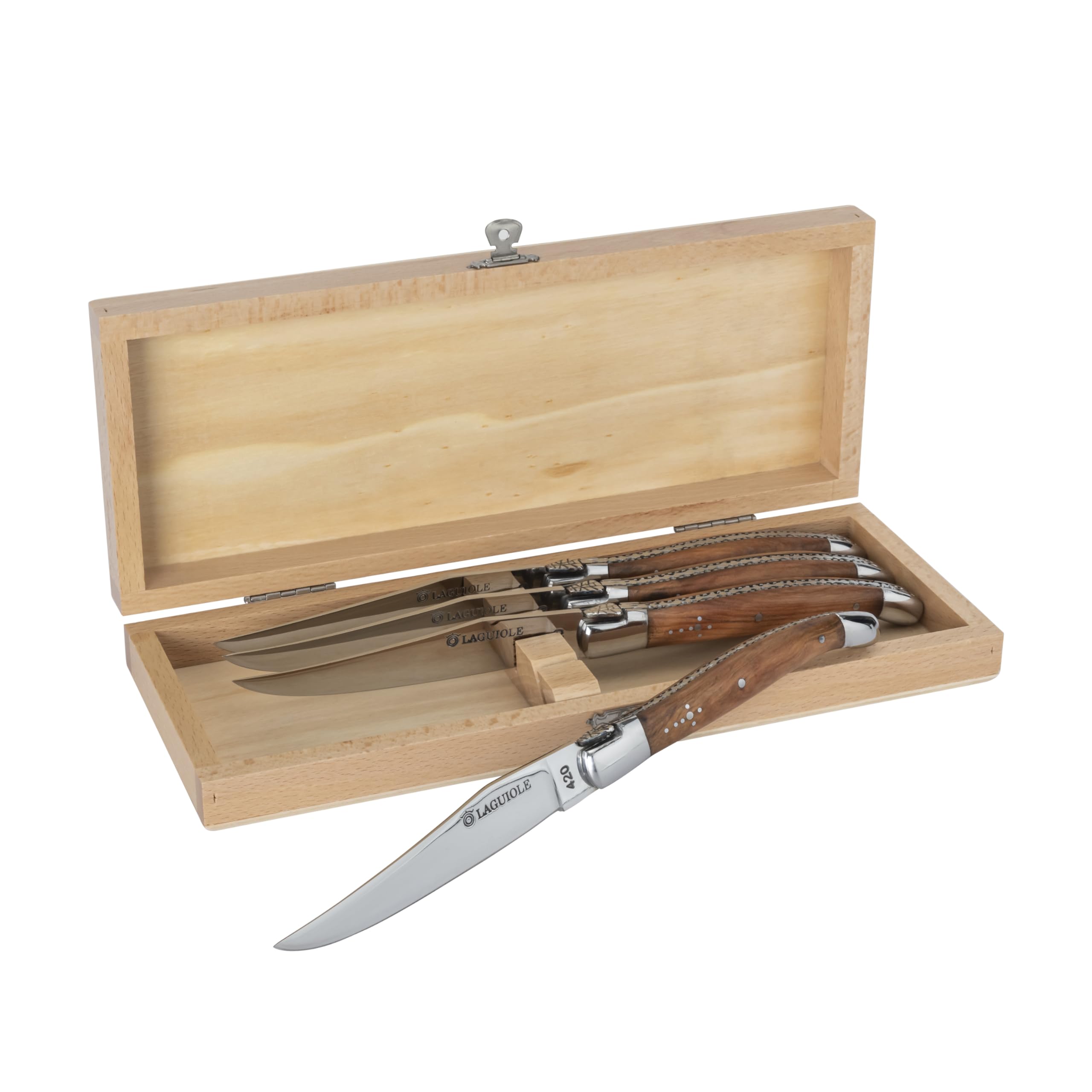 AU NAIN Laguiole Set of 4 Solid Stainless Steel Steak Knives (Olive Wood Handles) ā Silverware Set ā Laguiole Knives ā Steak Knives ā 4 Steak Knife Set ā Cutlery Set For 4 - Dinner Knives
