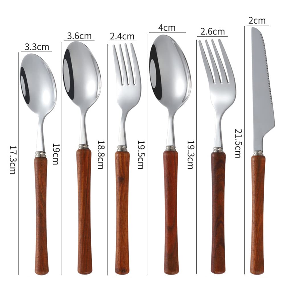 Aimilan 24 Piece wood Silverware Set for 4, 18/10 Stainless Steel Wooden Handle Flatware Cutlery Set for Home Kitchen Restaurant, Mirror Finish, Dishwasher Safe (24-Piece for 4)