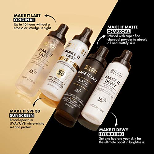Milani Make It Last 3-in-1 Setting Spray and Primer & Milani Highly Rated Anti-Gravity Black Mascara with Castor Oil and Molded Hourglass Shaped Brush