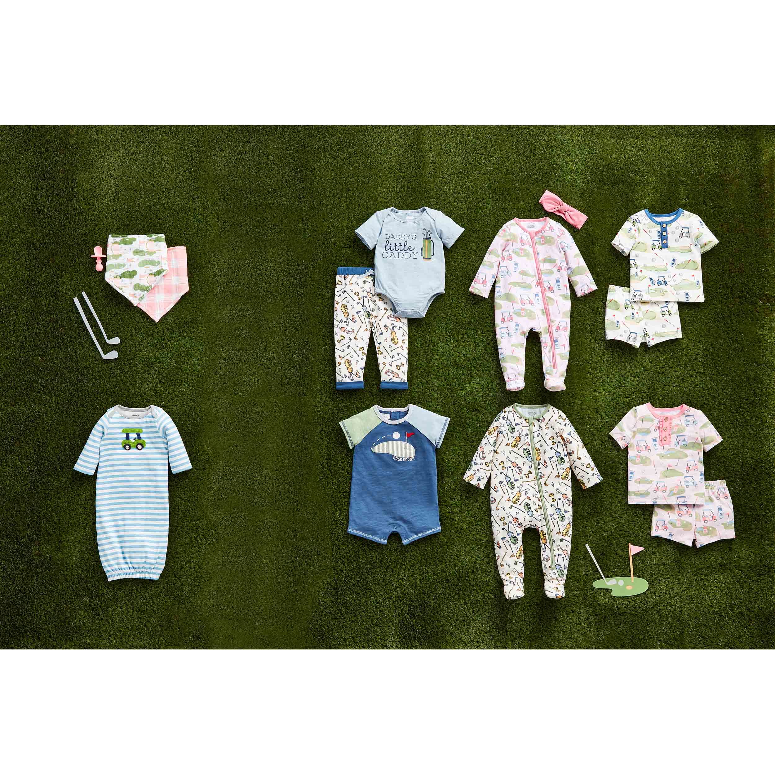Mud Pie Baby Girl Sleeper & Headband Set, Pink Golf, 3 Months