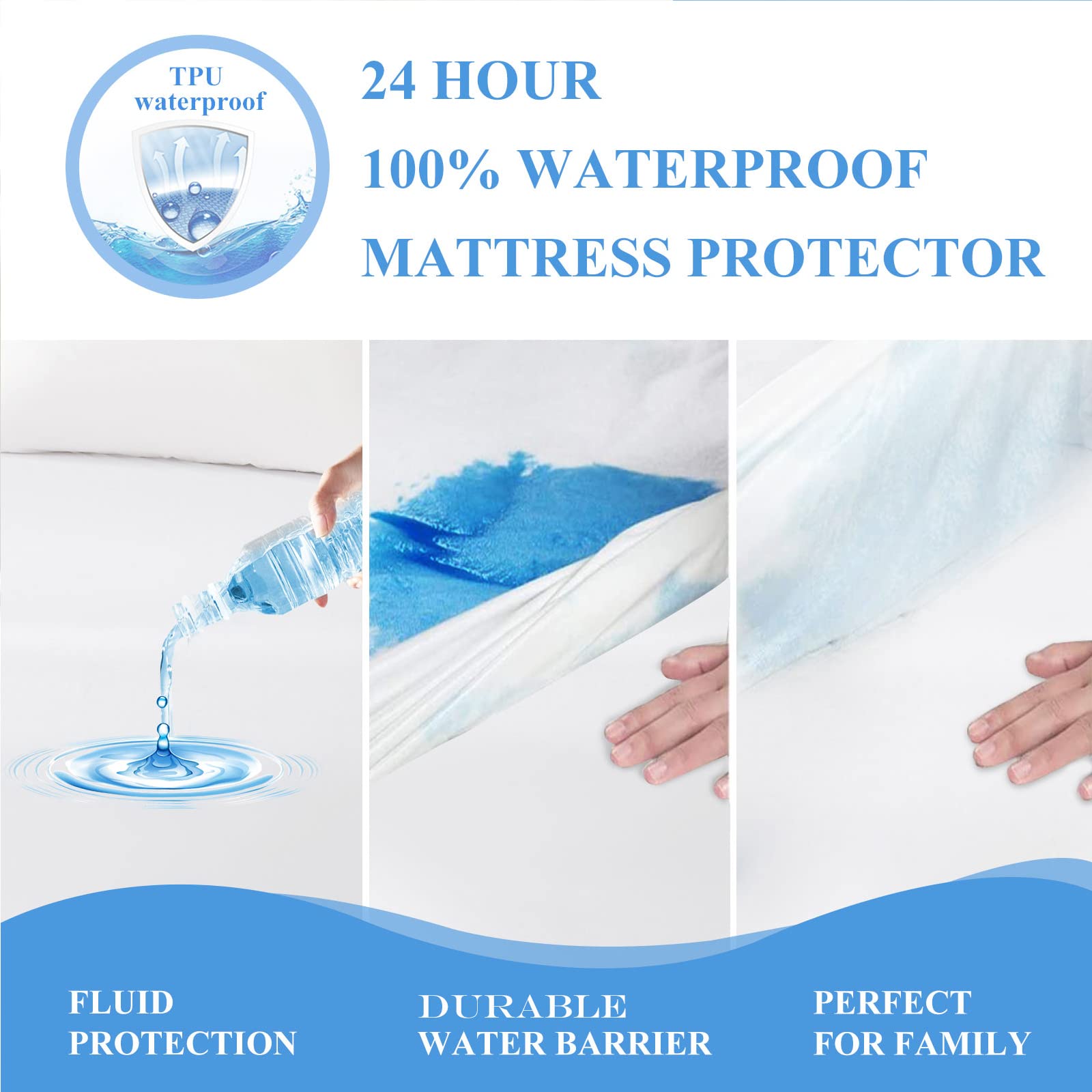 Full Premium Waterproof Mattress Protector, Soft Breathable Mattress Pad, Noiseless Bed Cover - Stretch to 21" Fitted Deep Pocket Mattress Protection