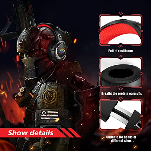 QLB RGB Gaming Headset, Game Earphone with Microphone, Hi-Fi Stereo Headphone, Noise-Cancelling Stereo Gaming Headset for iPhone, iPad, Android, PC, Mac, Tablet (Black G12)
