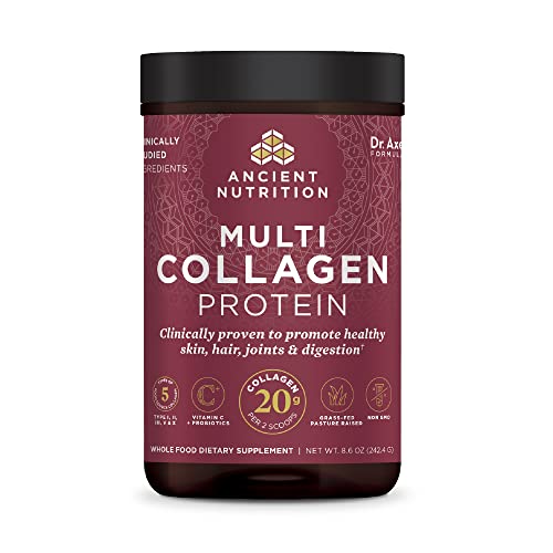Ancient Nutrition Collagen Powder Protein with Vitamin C and Probiotics, Multi Collagen Protein, Unflavored, 24 Servings, Hydrolyzed Collagen Peptides Supports Skin and Nails, Gut Health, 8.6oz