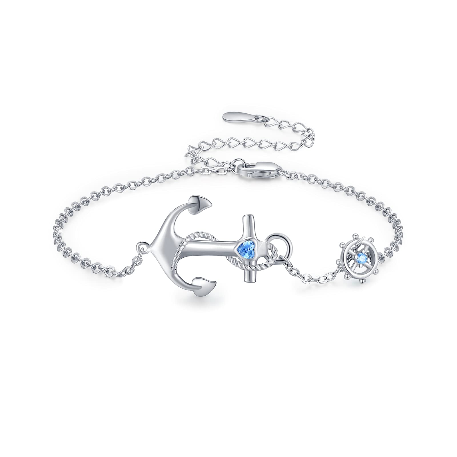 Anchor Bracelets Adjustable for Women, 925 Sterling Silver Heart Charm Bracelet Blue Nautical Sailor Bracelet Friendship Jewelry Confirmation for Mom Women Wife Girlfriend